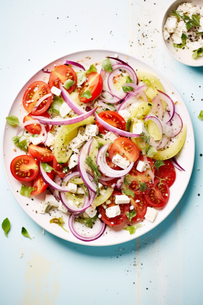 Montenegrin Tomato and Cucumber Salad with Feta - Cooking Mediterranean