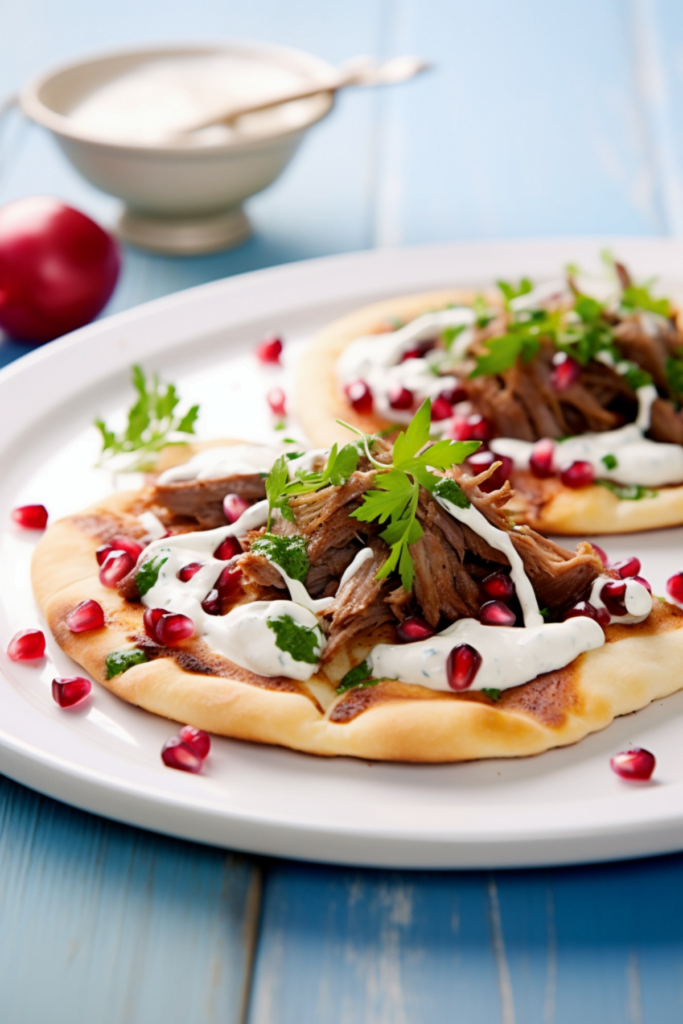 Spiced Lamb Flatbread with Eggplant Puree and Mint Yogurt - Cooking Mediterranean