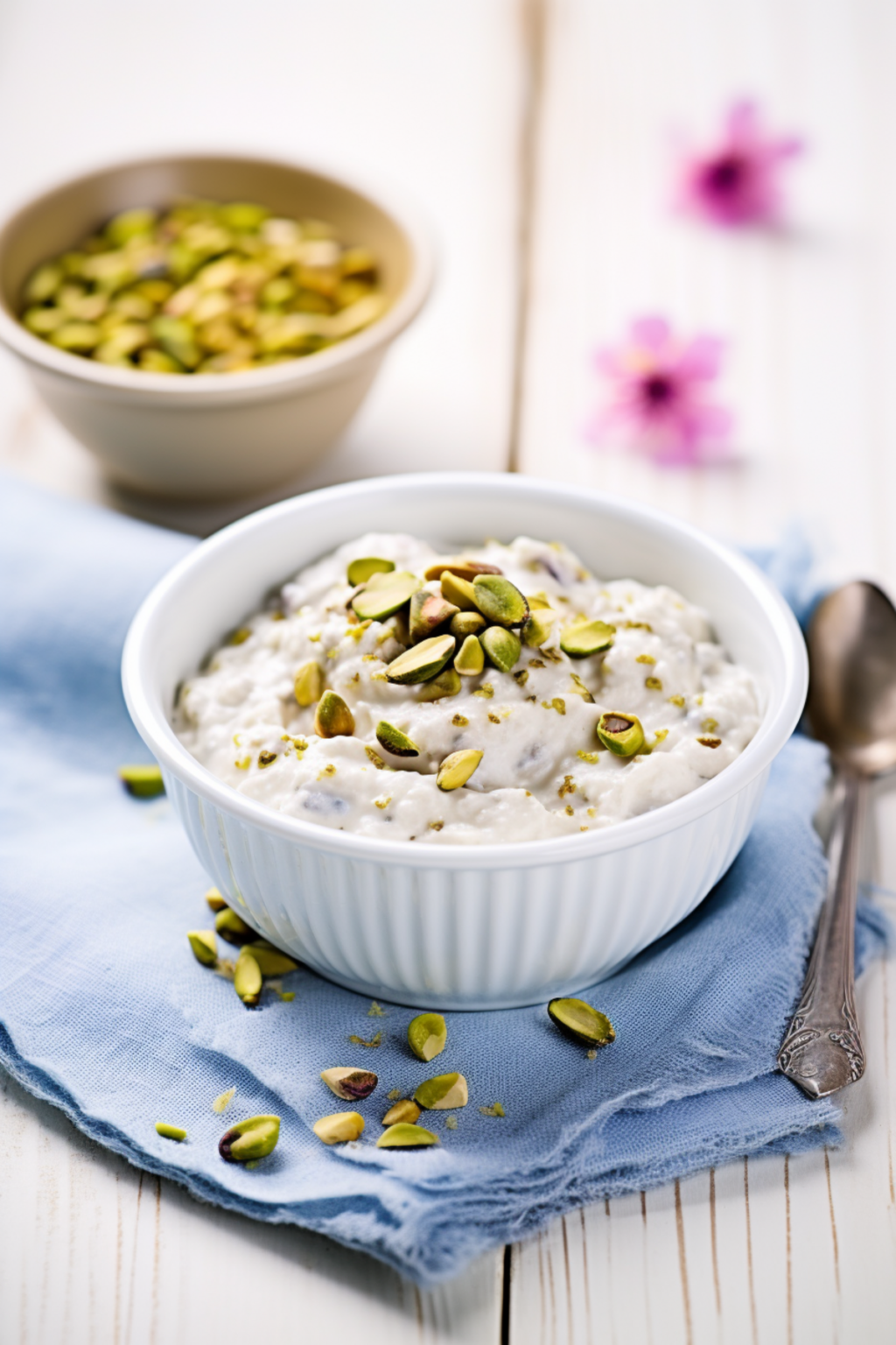 Syrian Rosewater and Pistachio Rice Pudding - Cooking Mediterranean