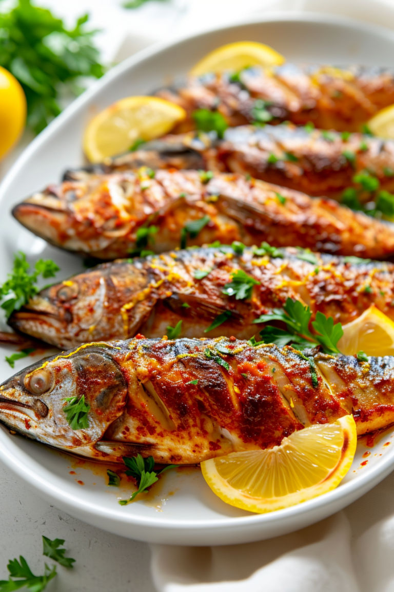 Baked Mackerel with Harissa and Preserved Lemons - Cooking Mediterranean