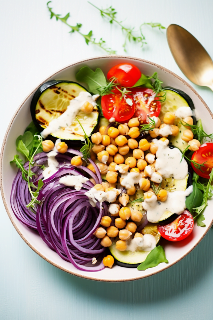 Chickpea and Roasted Vegetable Buddha Bowl with Tahini Dressing ...